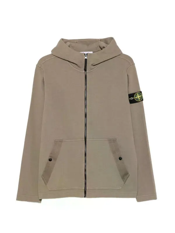 Stone Island Logo Patch Zip-up Hoodie - Green