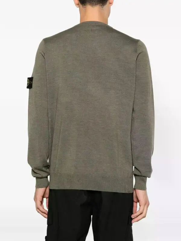 Stone Island Logo Patch Crew Neck Sweater - Green