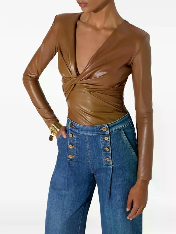 Elisabetta Franchi Bodysuit With Knot - Brown