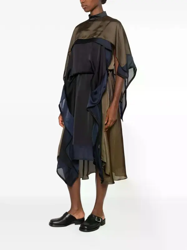 Sacai Asymmetric Layered Dress With Ruffled Detailing - Green