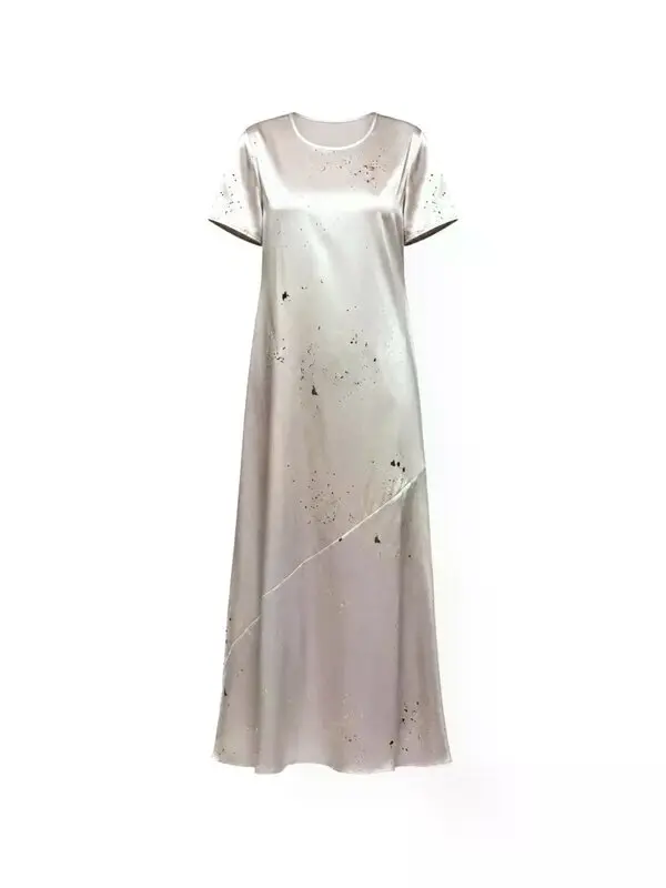 Max & Moi Satin Finish Paint-splatter Maxi Dress - Silver