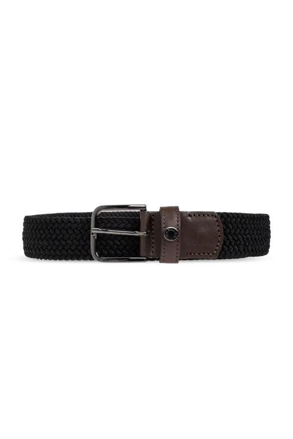 Paul & Shark Braided Woven Belt With Leather Trim And Logo Detail - Black