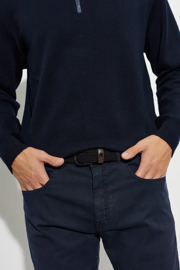 Paul & Shark Braided Woven Belt With Leather Trim And Logo Detail