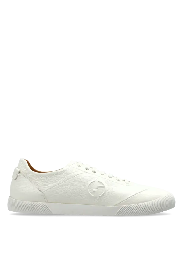 Giorgio Armani Leather Low-top Sneakers With Embossed Logo - Cream