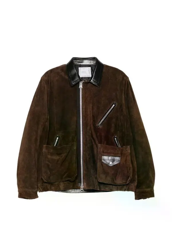 Sacai Suede Blouson With Leather Collar - Brown
