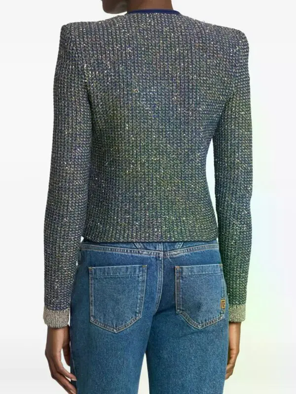 Balmain Sequin-embellished Metallic-knit Cardigan