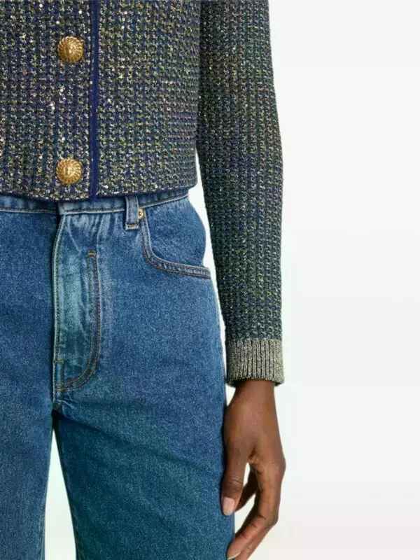 Balmain Sequin-embellished Metallic-knit Cardigan