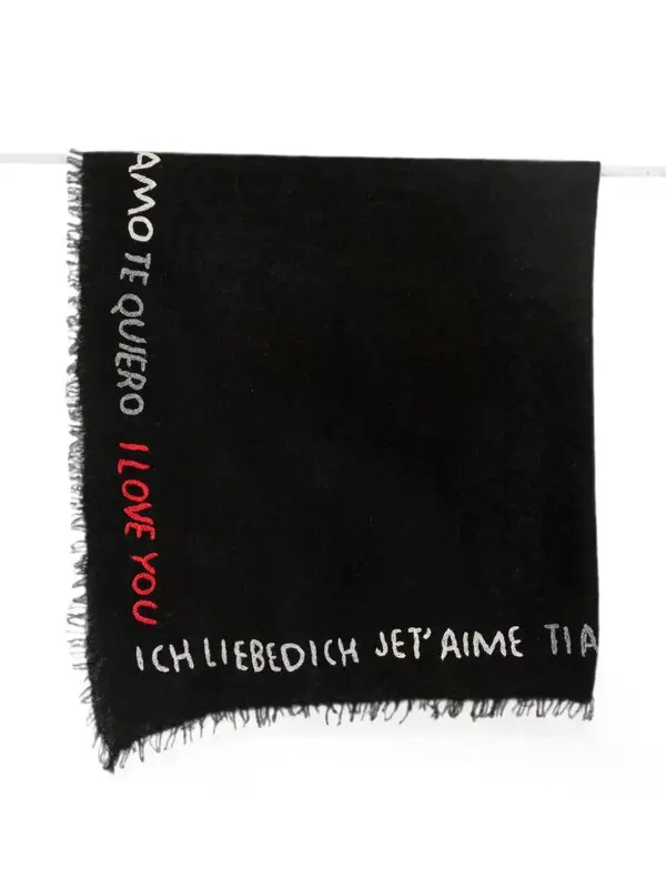 Faliero Sarti Little Te Quiero Embroidered Frayed Scarf - Black