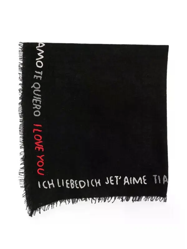 Faliero Sarti Little Te Quiero Embroidered Frayed Scarf - Black