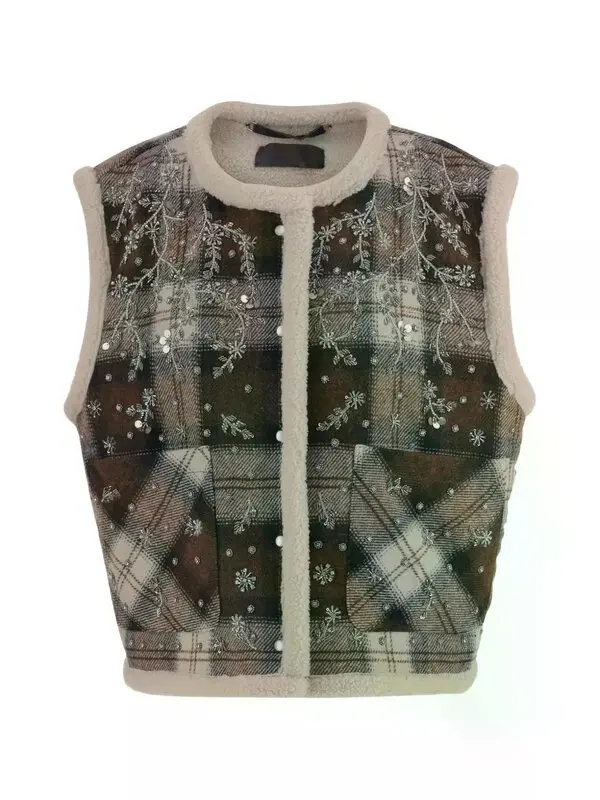 Stella McCartney Floral-embroidered Check Vest - Brown