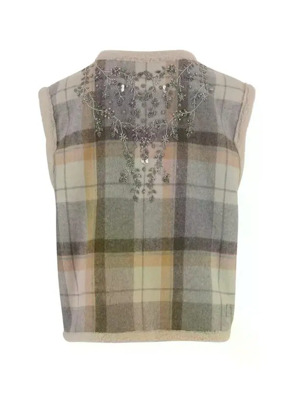 Stella McCartney Check-pattern Floral-embroidered Vest - Neutrals