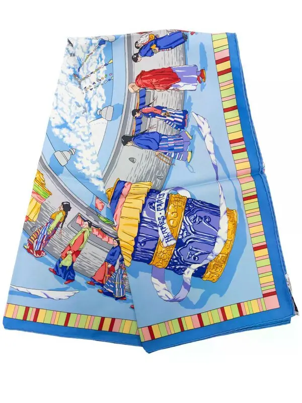 Hermès 20th Century Prieres Au Vent Silk Scarf 90 Scarves - Blue