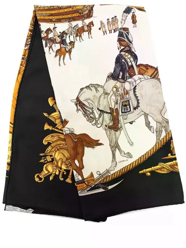 Hermès 1966-1967 Marine Et Cavalerie Silk Scarf 90 Scarves - Orange