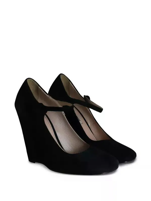 Miu Miu Suede Wedge Pumps - Black