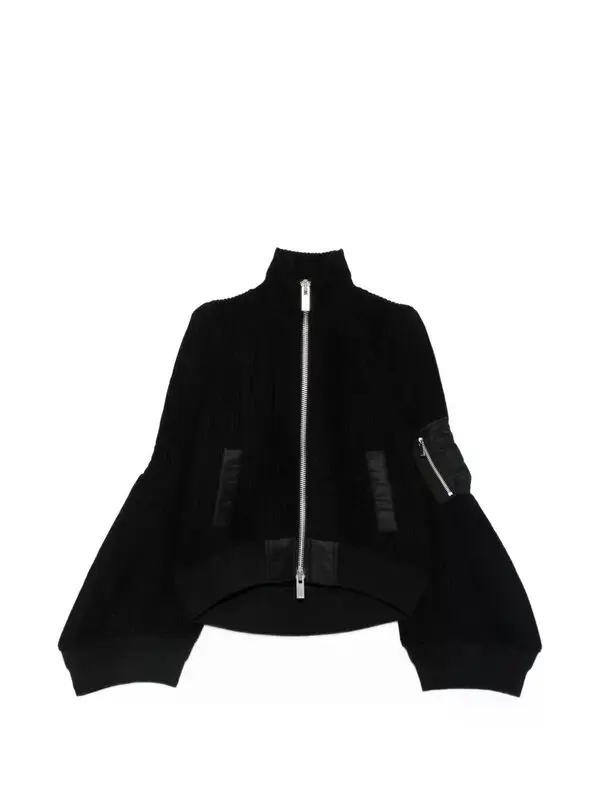 Sacai Ribbed-knit Panelled Cardigan