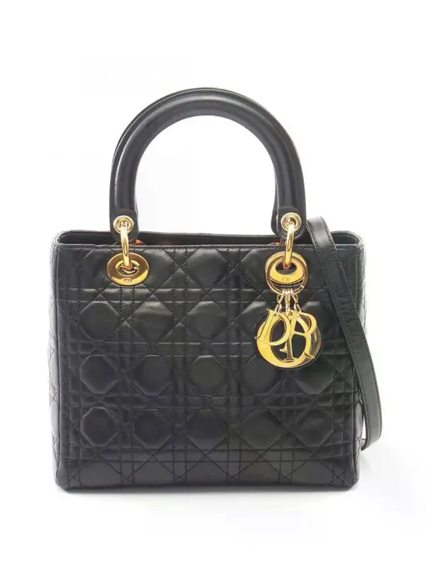Dior Medium Lambskin Cannage Lady Satchel - Black