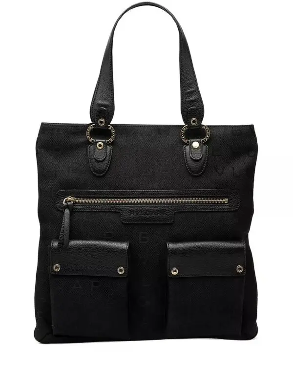 BVLGARI 1990-2000 Canvas Logomania Tote Bag - Black