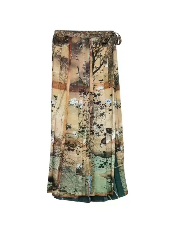 PIERRE-LOUIS MASCIA Doxgr Landscape-print Pleated Maxi Skirt - Neutrals