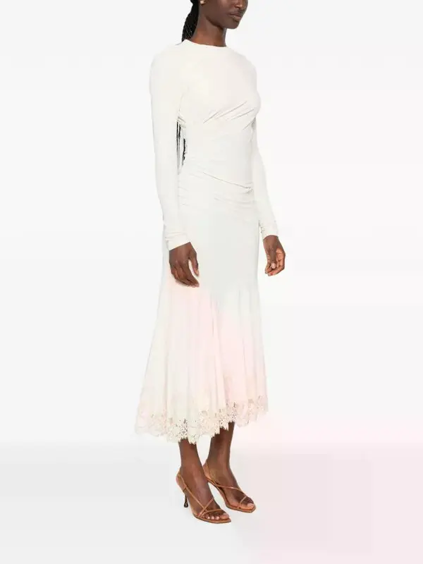 Alberta Ferretti Lace-trim Ruched Midi Dress