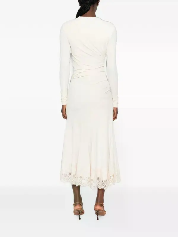 Alberta Ferretti Lace-trim Ruched Midi Dress