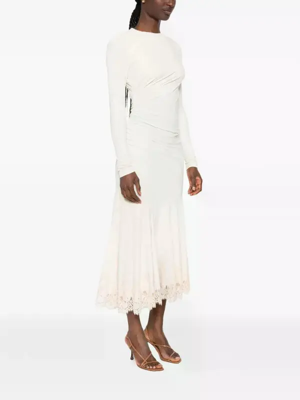 Alberta Ferretti Lace-trim Ruched Midi Dress