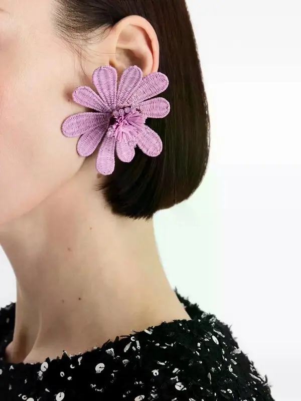 Oscar De La Renta Woven Raffia Flower Clip-on Earrings