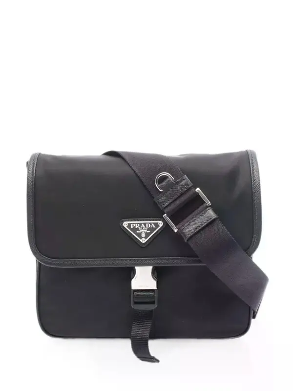 Prada 2020 Small Saffiano Leather Trim Shoulder Bag - Black