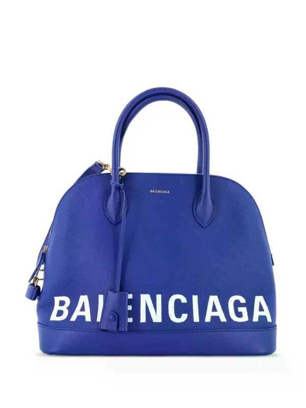 Balenciaga Logo Ville Leather Medium Satchel - Blue