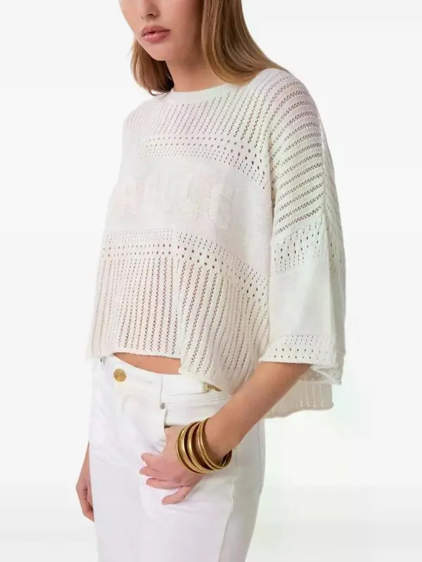 GAELLE PARIS Logo-knit Pointelle Sweater