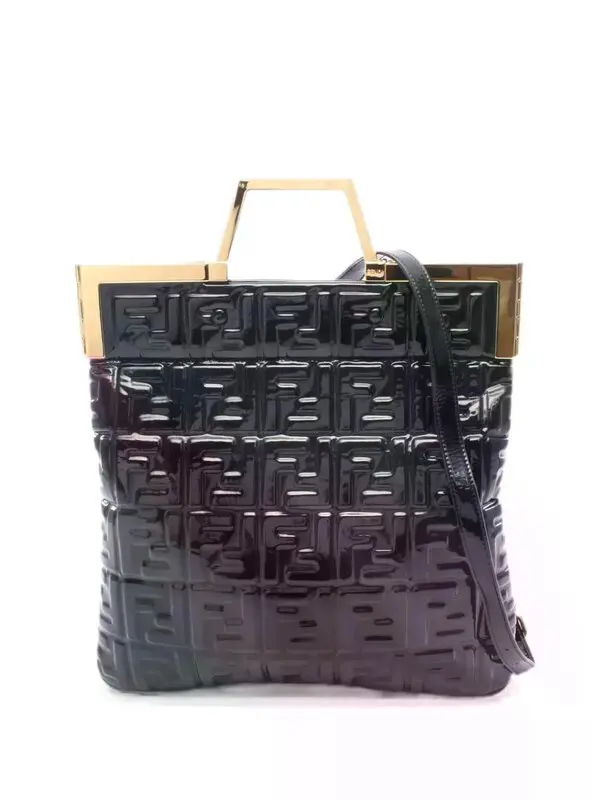 Fendi 2010s Ff Embossed Patent Leather Tote Bag