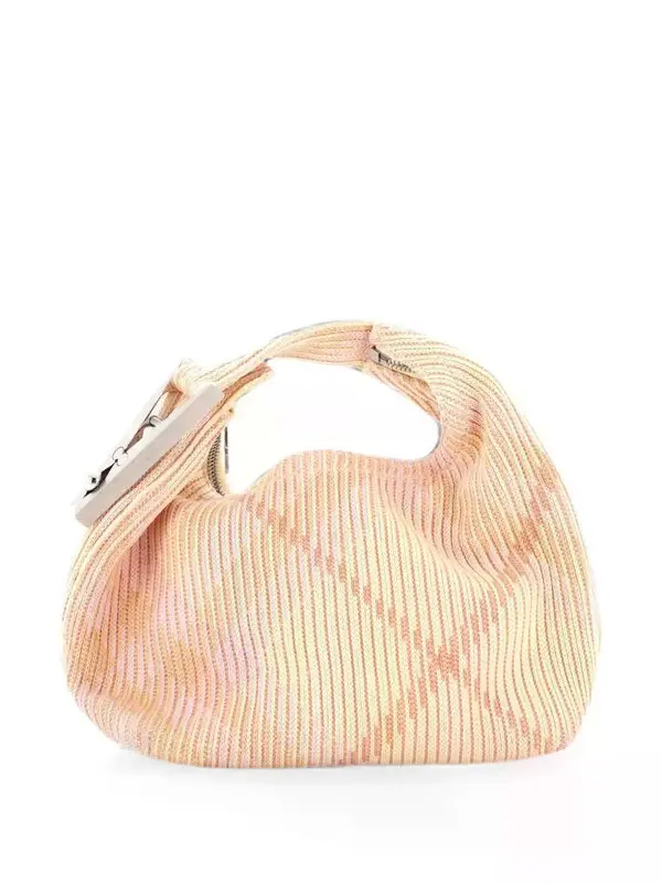 Burberry Peg Handle Bag Knit Check Fabric Mini Satchel - Pink