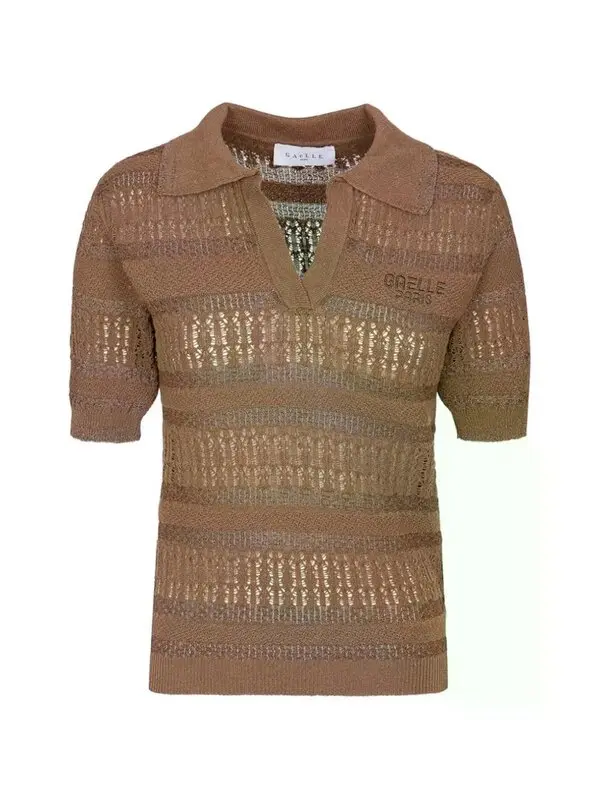 GAELLE PARIS Logo-embroidered Open-knit T-shirt - Brown