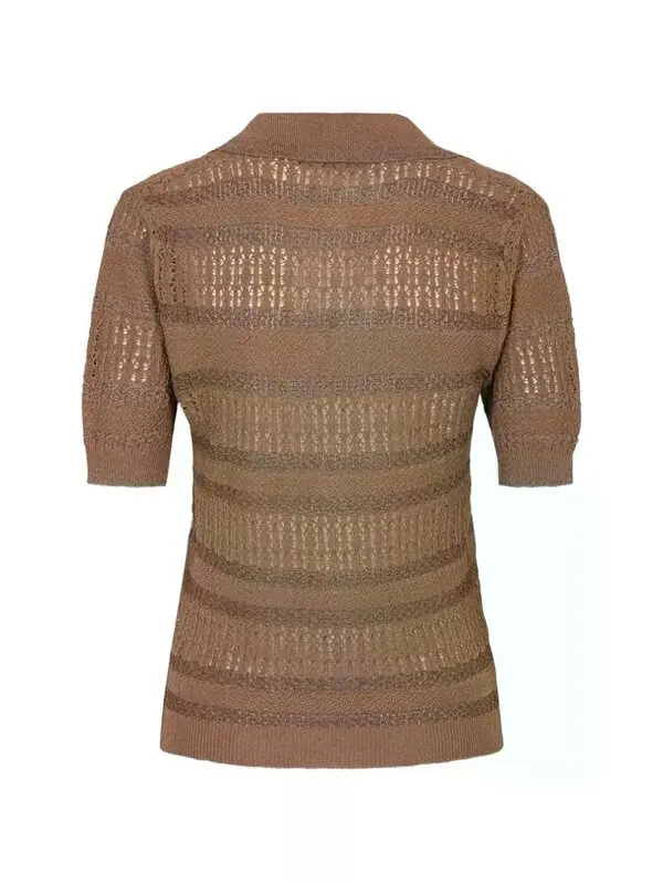 GAELLE PARIS Embroidered Open-knit V-neck T-shirt
