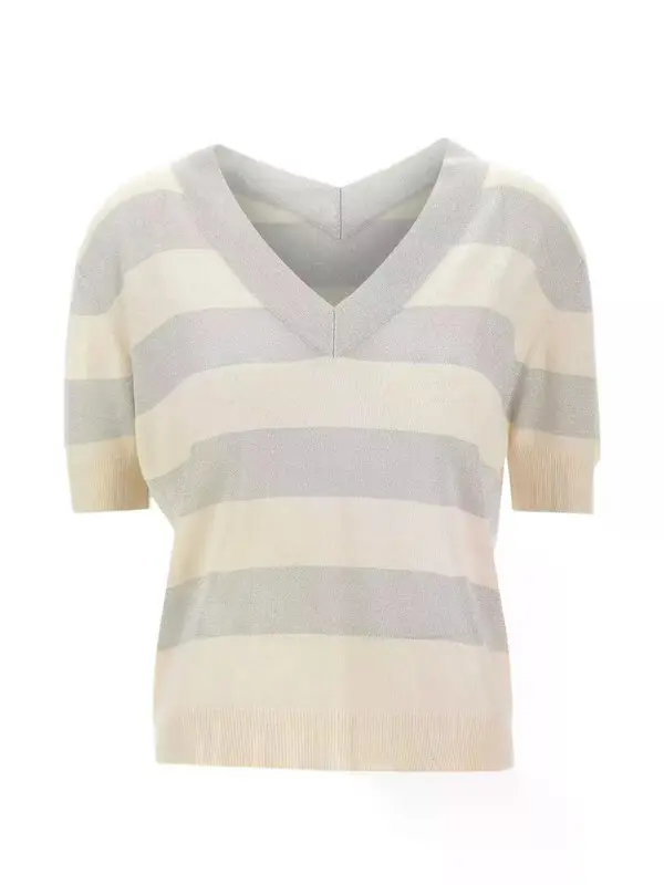 GRAN SASSO Lurex Detail Striped V-neck Sweater