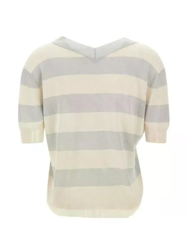 GRAN SASSO Lurex Detail Striped V-neck Sweater