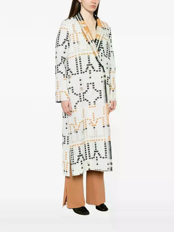 FORTE_FORTE Geometric-pattern Fringed-trim Coat