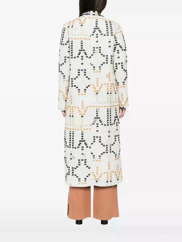 FORTE_FORTE Geometric-pattern Fringed-trim Coat