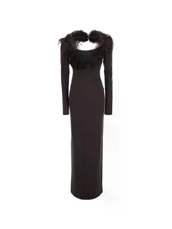 Attico Feather-trim Maxi Dress - Brown