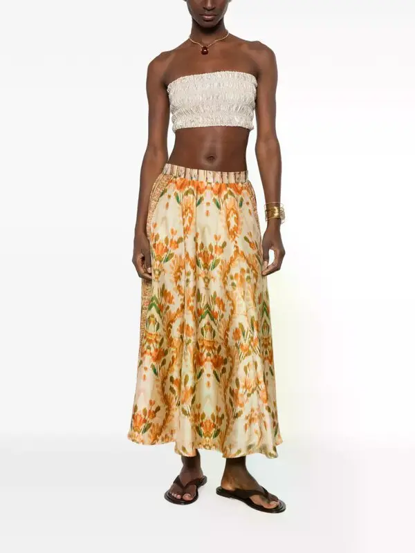 PIERRE-LOUIS MASCIA Aloe Ikat-print Midi Skirt - Neutrals