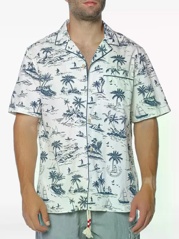 MC2 SAINT BARTH Kalea Piping Detail Surfer-print Shirt - White