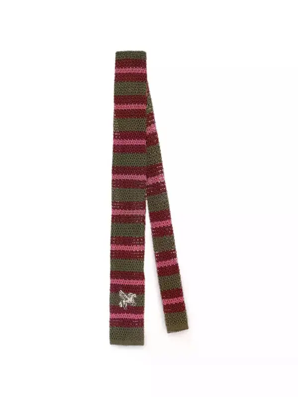 Etro Pegaso Embroidered Striped Neck Tie - Green