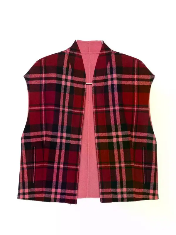 ALICIA AUDREY Regine Check Sleeveless Reversible Gilet - Red