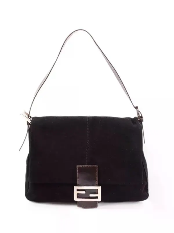 Fendi Suede Mamma Baguette Shoulder Bag - Black