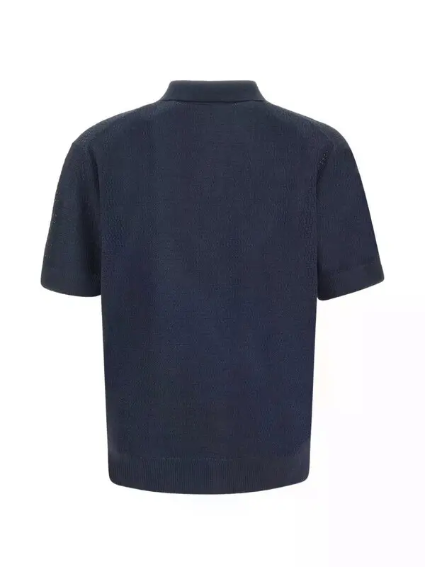 KANGRA Openwork Knit Cotton Polo Shirt - Blue