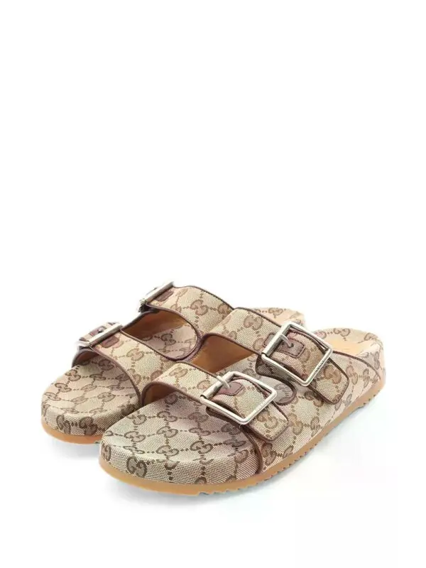 Gucci 2010s Gg Canvas Buckle Slide Sandals