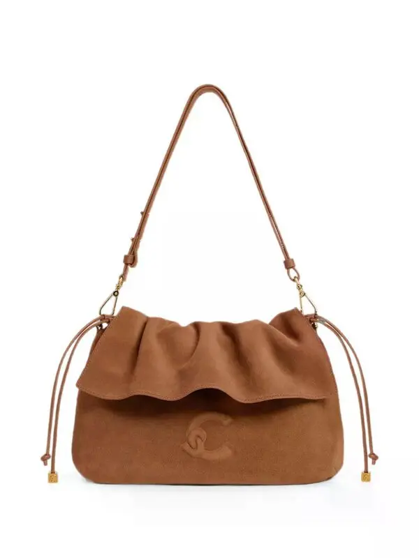 COCCINELLE Lidia Ruffled Suede Shoulder Bag - Brown