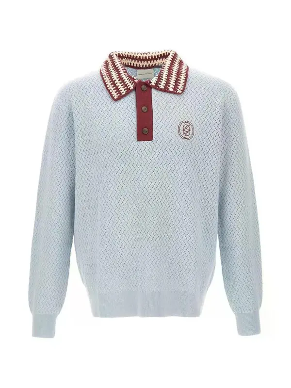 Drole De Monsieur Openwork-knit Crochet-collar Polo Shirt - Blue