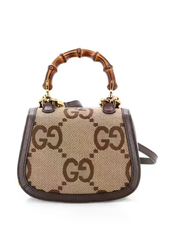 Gucci Bamboo 1947 Top Handle Bag Jumbo Gg Canvas Mini Crossbody Bag - Brown