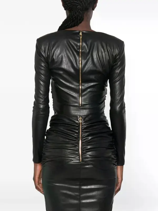 Elisabetta Franchi Faux-leather Bodysuit With Twist Detail - Black