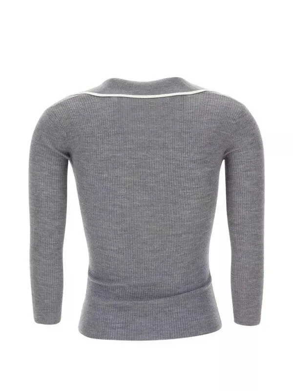 Elisabetta Franchi Ribbed-knit Logo-embroidered Polo Shirt - Grey